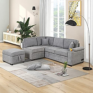 Harper & Bright Designs 87.4" Sleeper Sofa Bed, 2 in 1 Pull Out Sofa Bed L-Shape Couch with Storage Ottoman for Living Room, Bedroom and Small Apartment, Gray