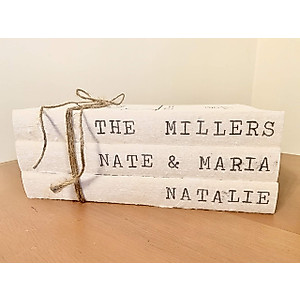 Personalized Stacked Books, Farmhouse Books, Stamped Books, Custom Book Stack, Rustic Home Decor, Stamped Book Set