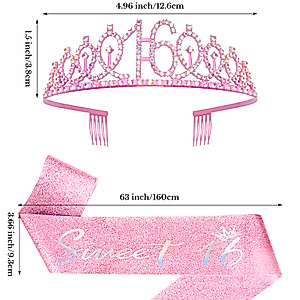 Sweet 16 Birthday Tiara and Sash Kit- Pink "Sweet 16" Birthday Decorations 16th Birthday Party Gifts Birthday Party Supplies for Girls