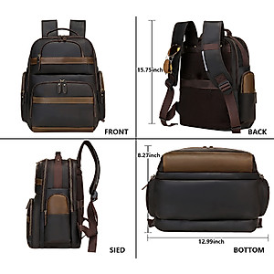 UBANT Leather Backpack for Men,15.6" Laptop Backpack Large Capacity Vintage Casual Travel Business Work Computer Bag Outdoor Weekend Daypacks (Dark Brown)