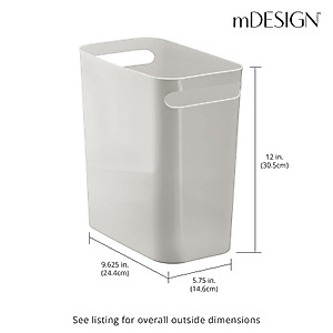 mDesign Plastic Slim Large 2.5 Gallon Trash Can Wastebasket, Classic Garbage Container Recycle Bin for Bathroom, Bedroom, Kitchen, Home Office, Outdoor Waste, Recycling - Aura Collection - Light Gray