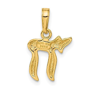 14K Yellow Gold Chai Necklace Judaica Religious Pendant Israel Charm 19mm x 13mm Only