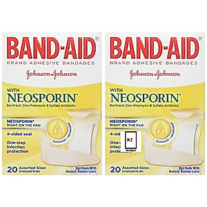 BAND-AID with Neosporin Bandages Assorted Sizes 20 Each (Pack of 2)