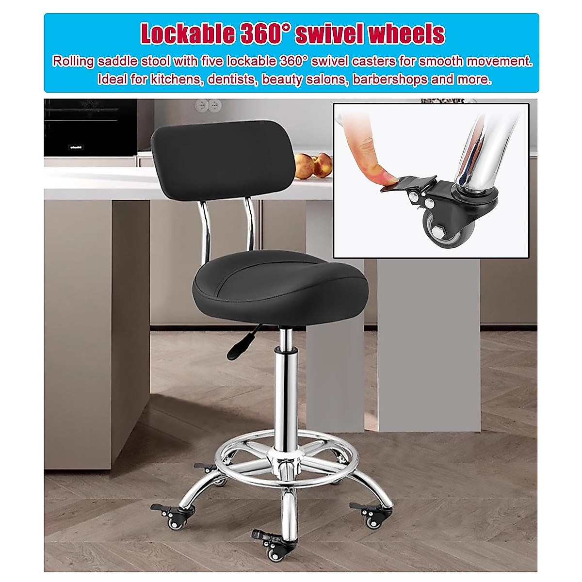 NUNETH Saddle Stool Kitchen Saddle Chair with Footrest Back Support, Ergonomic Office Chair Saddle Salon Chair for Clinical Dentist Clinic, 50-70 Cm (Color : White)