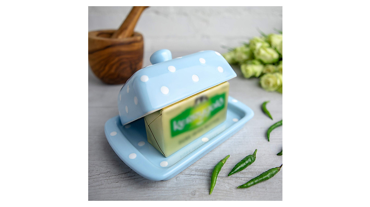 Unique Sky Blue Ceramic Butter Dish - Handmade & Eco-Friendly