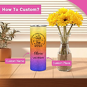 Personalized Girls Trip Tumblers with Name, Beach Cruise Insulated Cup with Lid and Straw, Girls Weekend Gift for Women, 2025 Girl Trip Gifts, Family Vacation Tumbler, Bachelorette Party Cups
