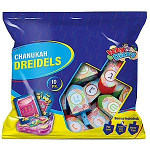 Hanukkah Dreidels - Multi Colored Pattern Print Wooden Dreidel - 10 Pack Medium