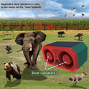 HULPPRE Solar Outdoor Motion Sensor Alarm-13 Sounds Including Dog Barking&Gunshot,2*130db Loud Noise Maker,+/-Volume,4 Modes,Support Recording,Strobe Light with USB,Say Goodbye to The Intruders