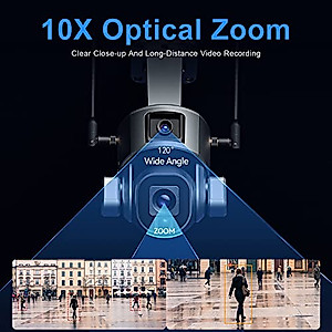 4K Solar Security Cameras Wireless Outdoor with Wireless 2.4G Wi-Fi 360° View, Solar Security Camera with AI Motion Detection, Infrared Night Vision,10x Optical Zoom, PTZ Control, 2-Way Talk, IP66