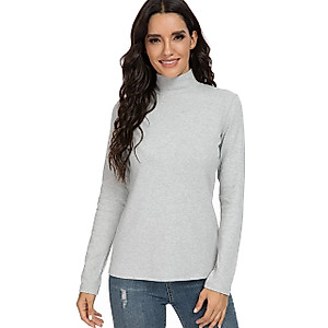 HieasyFit Women's Cotton Mock Turtle Neck Thermal Baselayer Top Light Gray Large