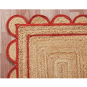 2x3, 2x4, 2x5, 2x6 Ft, Braided Scalloped Jute Rug, Red Scallop Rug, Boho Rug, Natural Jute Rug, Bohemian Rug, Jute Area Rug, Handwoven Jute Rug, Custom Size Rug (2x3 Ft, Area Rug)