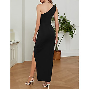 Sarin Mathews Womens One Shoulder Long Formal Dress Sexy Summer Sleeveless Bodycon Ruched Wrap Split Cocktail Dresses Black M
