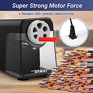 Electric Pencil Sharpener Heavy Duty, 6 Holes, Auto Stop AFMAT Pencil Sharpeners for School, Classroom Electric Sharpener for 6-10.2mm Pencils, 7000 Sharpening Times, Do not Eat up Colored Pencils