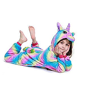 FuRobes Kids Polar Fleece Onesie Unicorn Pajamas Animal Christmas Halloween Cosplay Costume Rainbow Galaxy 8-10 Years Old