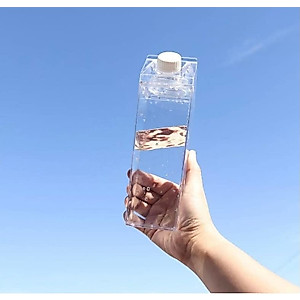 Fanovo Clear Milk Carton Water Bottle, Aesthetic Water Bottles Square Milk Storing Containers Reusable Water Tumbler Cute Kawaii Water Bottle