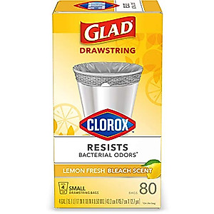 GLAD Small Kitchen Trash Bags, - 4 Gallon Trash Bag for Kitchen, Lemon Fresh Bleach Scent, Odor Eliminator, Leak Protection, 80 Count