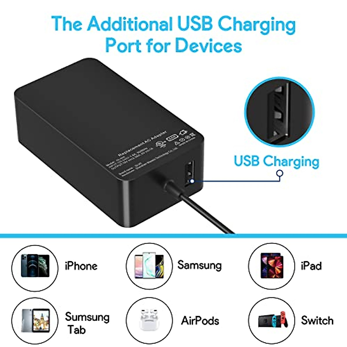 YUHANG [Upgraded Version] Charger 65W, Microsoft Surface Pro Laptop/Tablet Charger, Compatible for Surface Pro 7/6/5/4/3/X, Surface Book, Surface Go/3/2/1 Power Supply Adapter