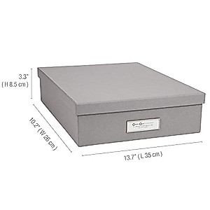 Bigso Oskar Fiberboard Label Frame Document Letter Box | File Organizer Document Box for Important Paperwork | Document Storage Box with a Lid & Metal Label Window | 3.3″x10.2″x13.8″ | Grey