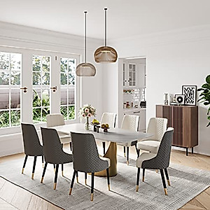 POVISON Modern Dining Table, 79 Inch White Dining Room Table for up to 8, Sintered Stone Table Top, Rectangular Pedestal Dining Table with Gold Carbon Steel Base for Kitchen & Dining