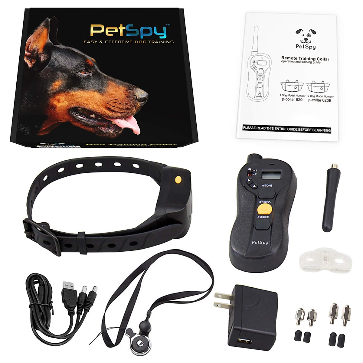 PetSpy P620 Dog Training Shock Collar for Dogs with Vibration, Electric Shock, Beep; Rechargeable and Waterproof Remote Trainer E-Collar - 10-140 lbs