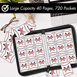 720 Pockets with Trading Card Binder, 9-Pocket Baseball Card Sleeves Card Holder Album Protectors, Penny Sleeves for Trading Cards Fit for Sport, Game, Standard Cards Holder for Kids (Baseball)