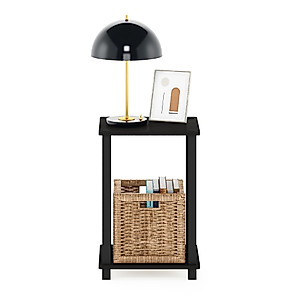 Furinno Simplistic 1-Tier End Side Night Stand/Bedside Table with Plastic Poles, Espresso/Black