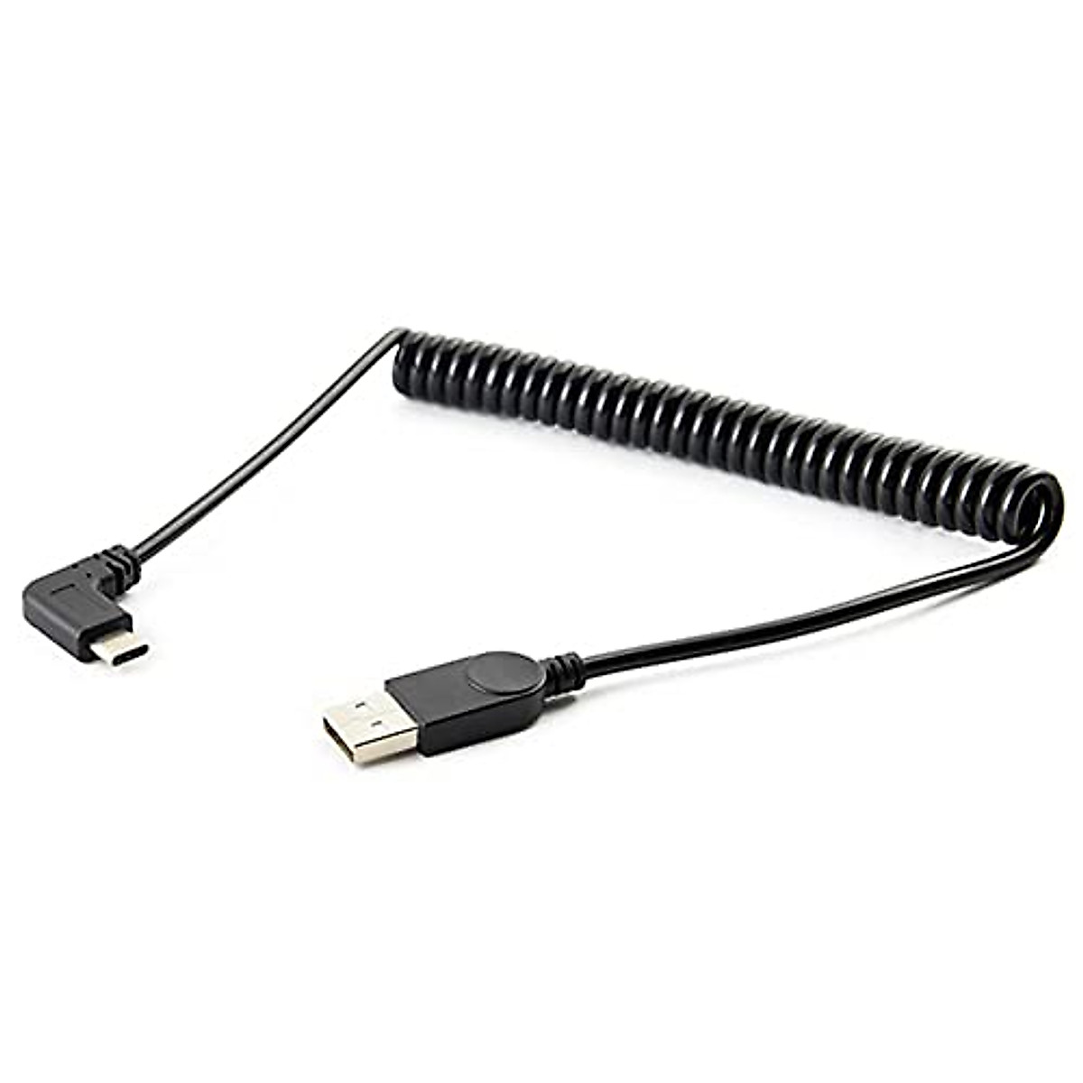 Traovien Coiled USB C Cable, USB 2.0 A to 90 Degree USB Type C 3A Spring Charge Cable, Stretched 0.6-5FT for Car Charger Galaxy S8 S9, Moto Z, More (USB A Male to C Male)