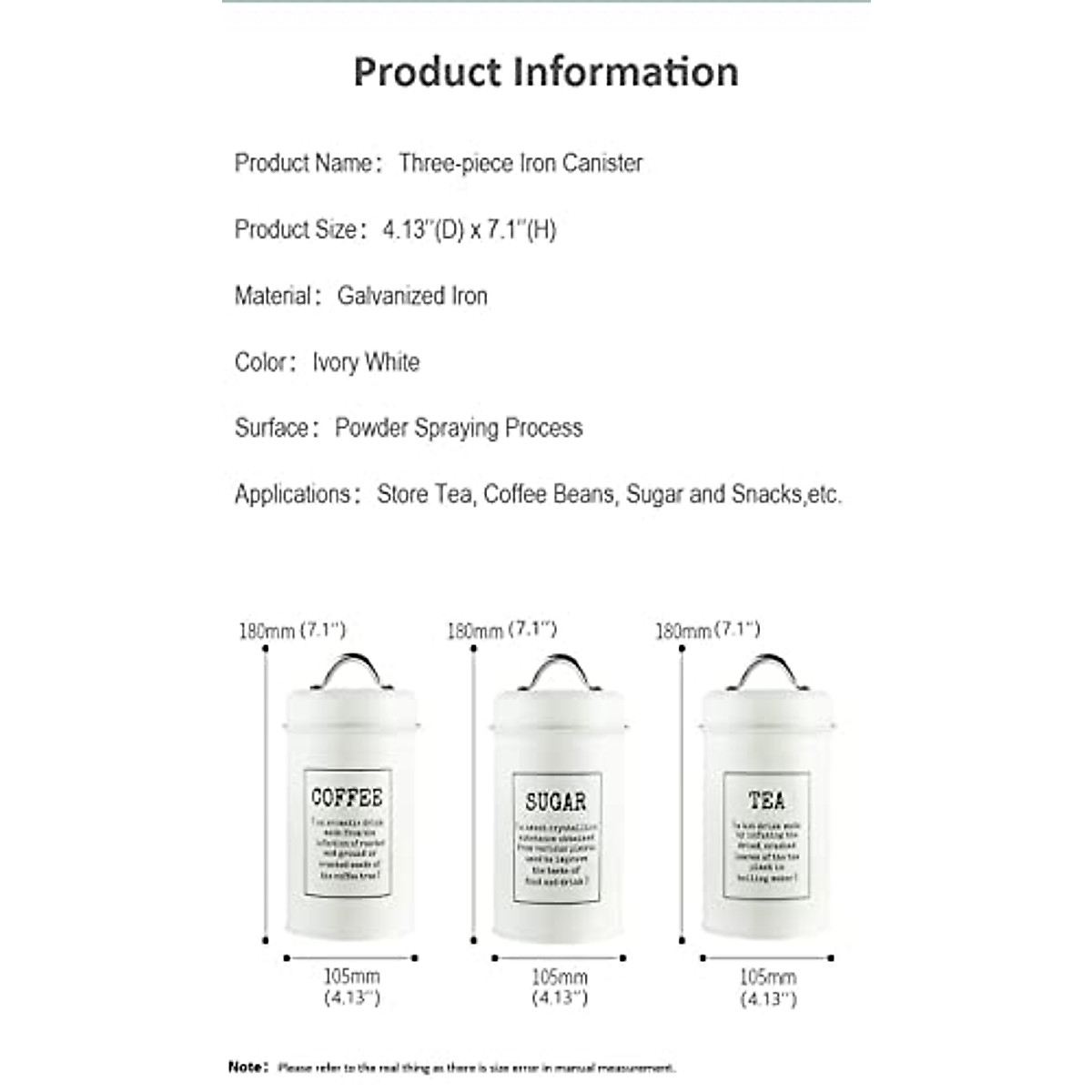 schonee Beige Kitchen Canisters, Rustic Farmhouse Canisters Set for Dry Food Storage, Metal Countertop Storage Jar, Set of 3 Coffee Sugar Tea Storage Containers(Set of 3 (Ivory White))