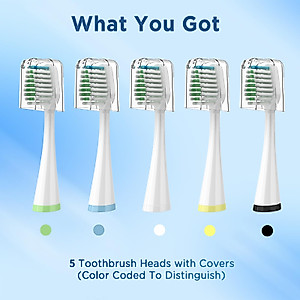 Replacement Toothbrush Heads for Waterpik Complete Care 5.0/9.0 (CC-01/WP-861), with Covers, 5 Count, White