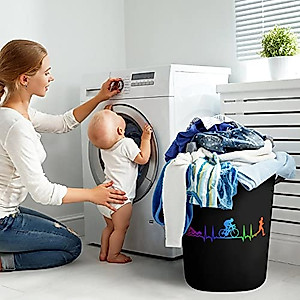 Triathlon Heartbeat Large Laundry Basket Hamper Bag Washing with Handles for College Dorm Portable