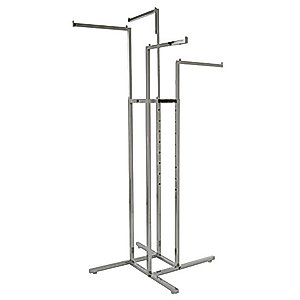 Only Garment Racks #2223 Four Way Rack Clothing Rack - Heavy Duty Chrome 4 Way Rack, Adjustable Height Arms, Square Tubing, Perfect for Clothing Store Display with 4 Straight Arms