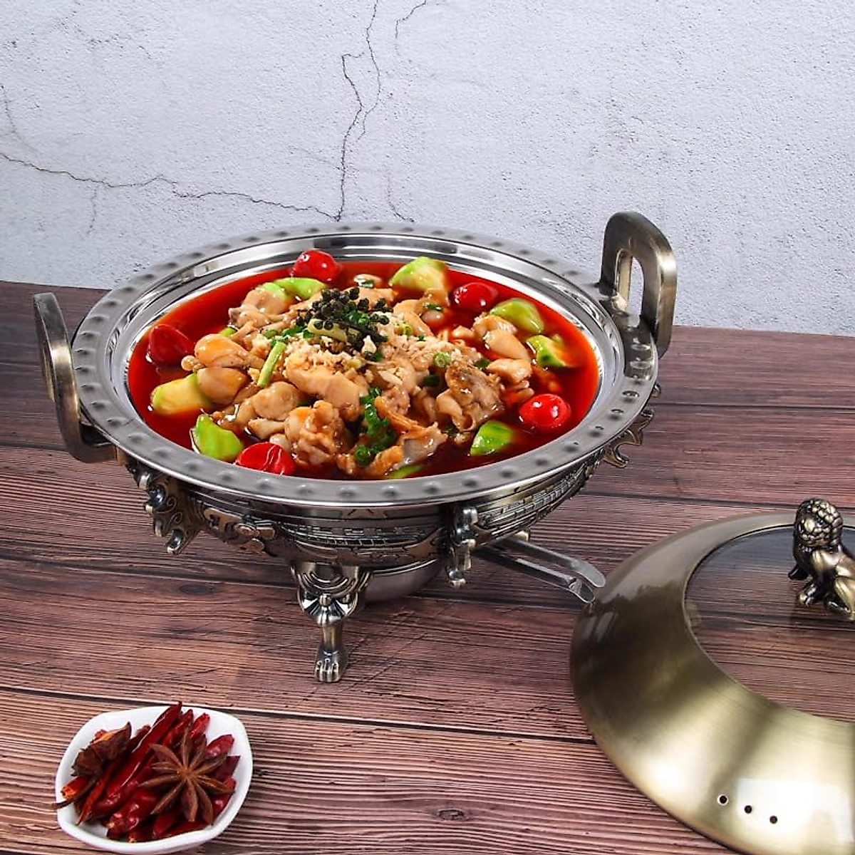 HONHPD Commercial Round Chafing Dish, 4 Pack Stainless Steel Chafers and Buffet Warmers Sets with Pans and Fuel Holders, for Wedding, Parties, Banquet, Catering Events, Bronze(26CM/10.24INCH)