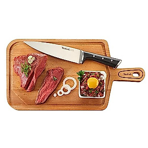 Tefal Ice Force K232S574 Wooden Block with 5 Slots and 5 Knives: Bread Knife 20 cm / Chef Knife 20 cm / Santoku Knife 18 cm / Paring Knife 11 cm / Carving Knife 9 cm