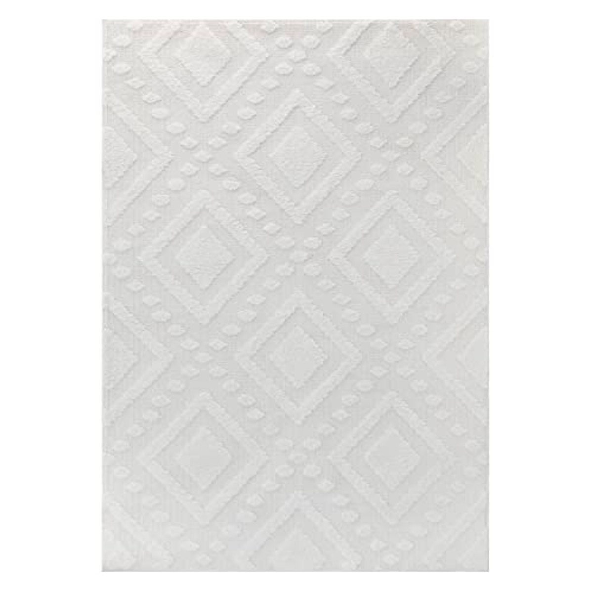 Antep Rugs Palafito 5x7 Diamond Geometric High-Low Pile Shag Textured Indoor Area Rug, White, 5'3" x 7'6"