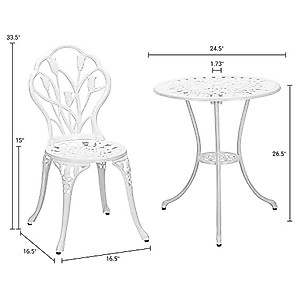 Laurel Canyon Antique Copper Finish Outdoor Furniture with Rust-Resistant Small Round Table and 2 Chairs for Porch, Lawn, Garden, Pool, Backyard, White