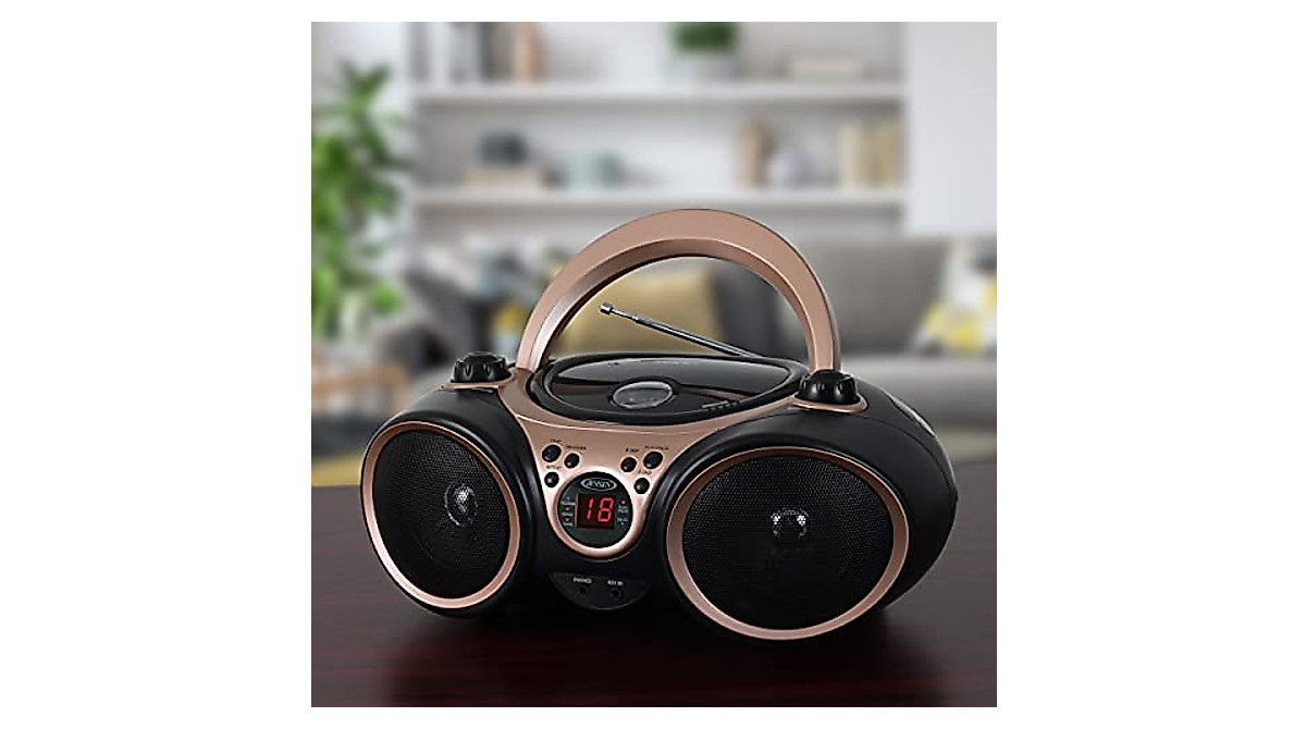 Jensen Rose Gold Portable Boombox with CD, Radio & Aux Input