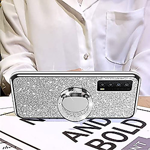 nancheng Case for TCL Stylus 5G (T779W), TCL Stylus 5G 2022 6.8" Case with Kickstand Lanyard Bumper Shockproof Full Body Protection Phone Case Cute Soft TPU Glitter Cover for Girls Women Men - Silver