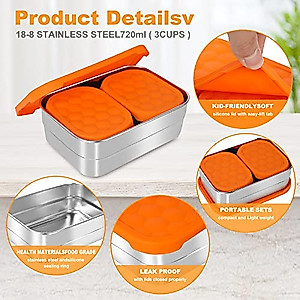 Hosercap Stainless Steel Lunch Snack Containers for Kids - Leak Proof 304 Stainless Steel Food Containers with Silicone Lids Metal Lunch Box Containers for Toddlers Kids (25oz+8oz*2, Set of 3)