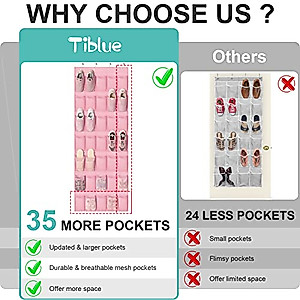 Over The Door Shoe Organizers Pink with 35 Durable Mesh Pockets Baby Organizer Storage Hanging Shoe Organizer Shoe Holder Rack For Toddler Girl Room Baby Room Craft Room Bedroom Pantry Bathroom Closet