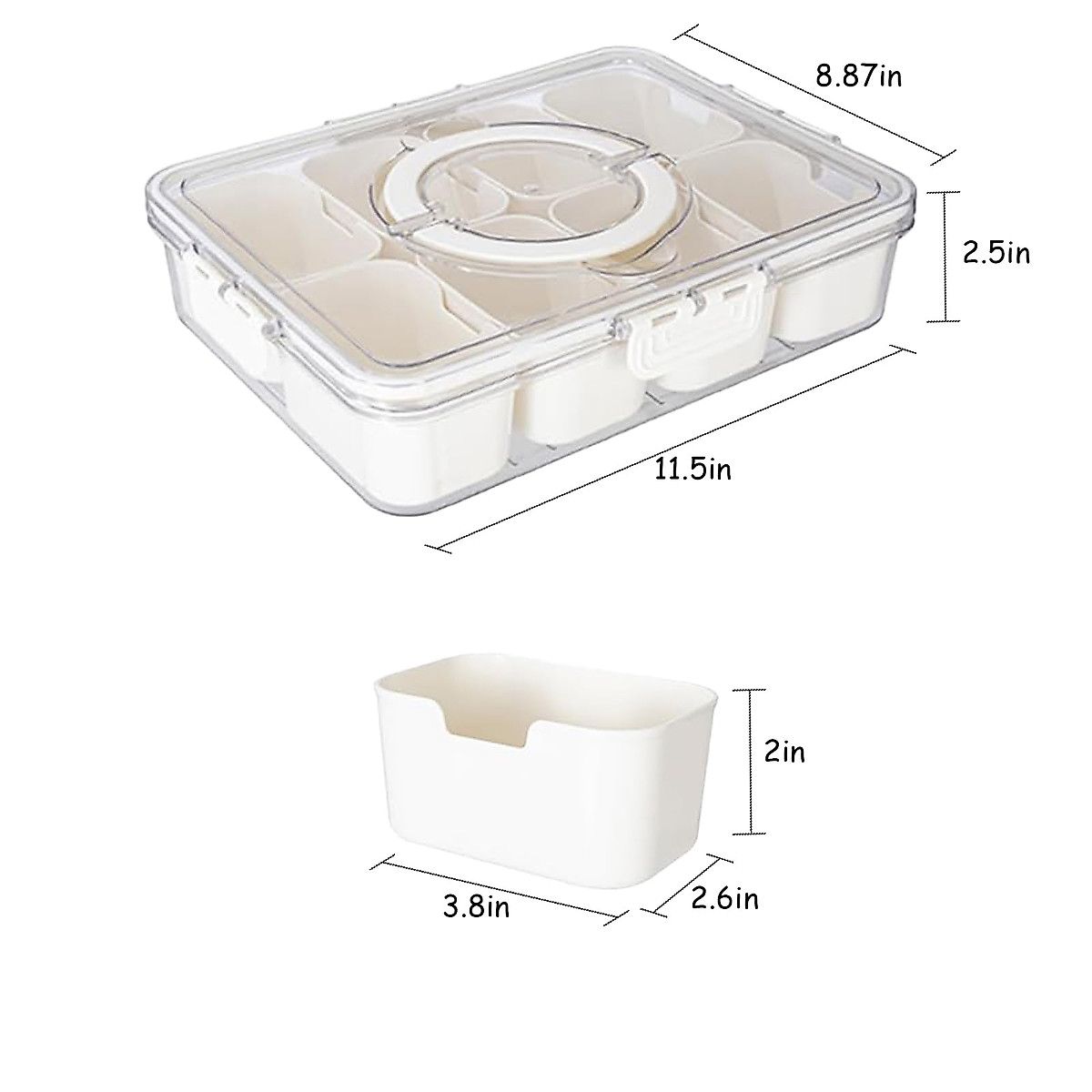 2Pcs Divided Serving Tray with Lid and Handle, Clear Snack Travel Storage Container, Multi Grid Food Storage Container for Parties, Fruits, Nuts, Candies, Travel, Picnics (8 compartments)