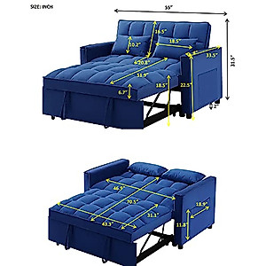 HABITRIO Modern 55.2" Pull Out Sleep Sofa Bed 2 Seater Loveseats Sofa Couch with Adjsutable Backrest and Lumbar Pillows for Apartment Office Living Room