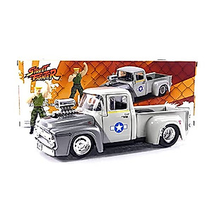 Street Fighter 1:24 1956 Ford F-100 Die-Cast Car & 2.75" Guile Figure, Toys for Kids and Adults