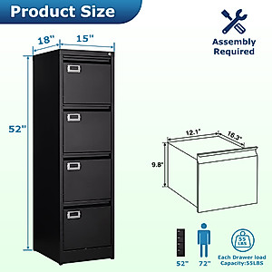 AFAIF 4 Drawer File Cabinet with Lock, Metal File Cabinets for Home Office,18" Deep Vertical Black Filing Cabinets Office Storage Cabinet for Letter/Legal / A4 / F4 Size, and File Folders