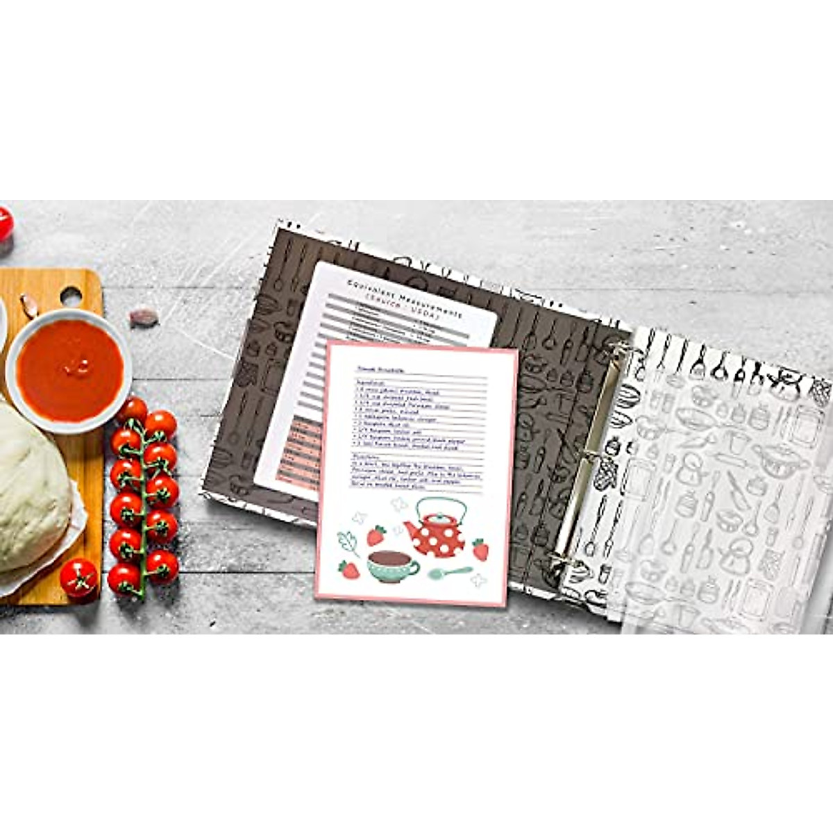 Recipe Binder, Full Page 3 Ring Standard Binder Organizer Set (with 50 Page Protectors & 12 Category Divider Tabs) by Better Kitchen Products, 11.5" x 12" Sleek Kitchen Design