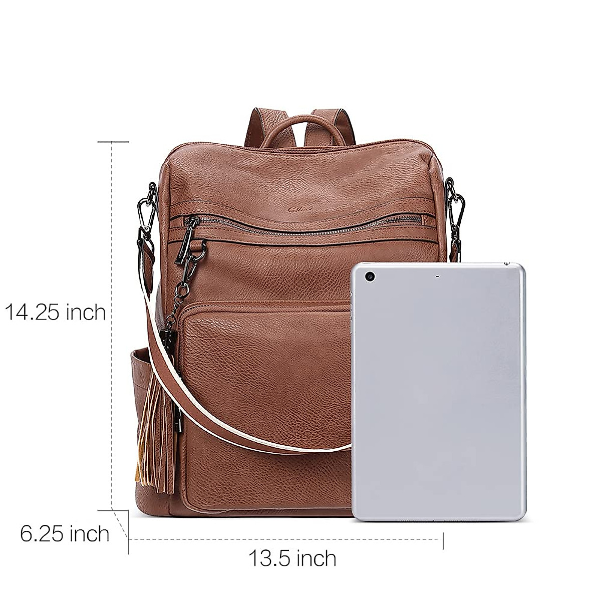 CLUCI Backpack Purse for Women Fashion Crossbody Bags Purses for Women, Leather Messenger Tassel Bag, Medium Travel Handbags Multiple Pockets, Fall Vintage Shoulder Bags Brown