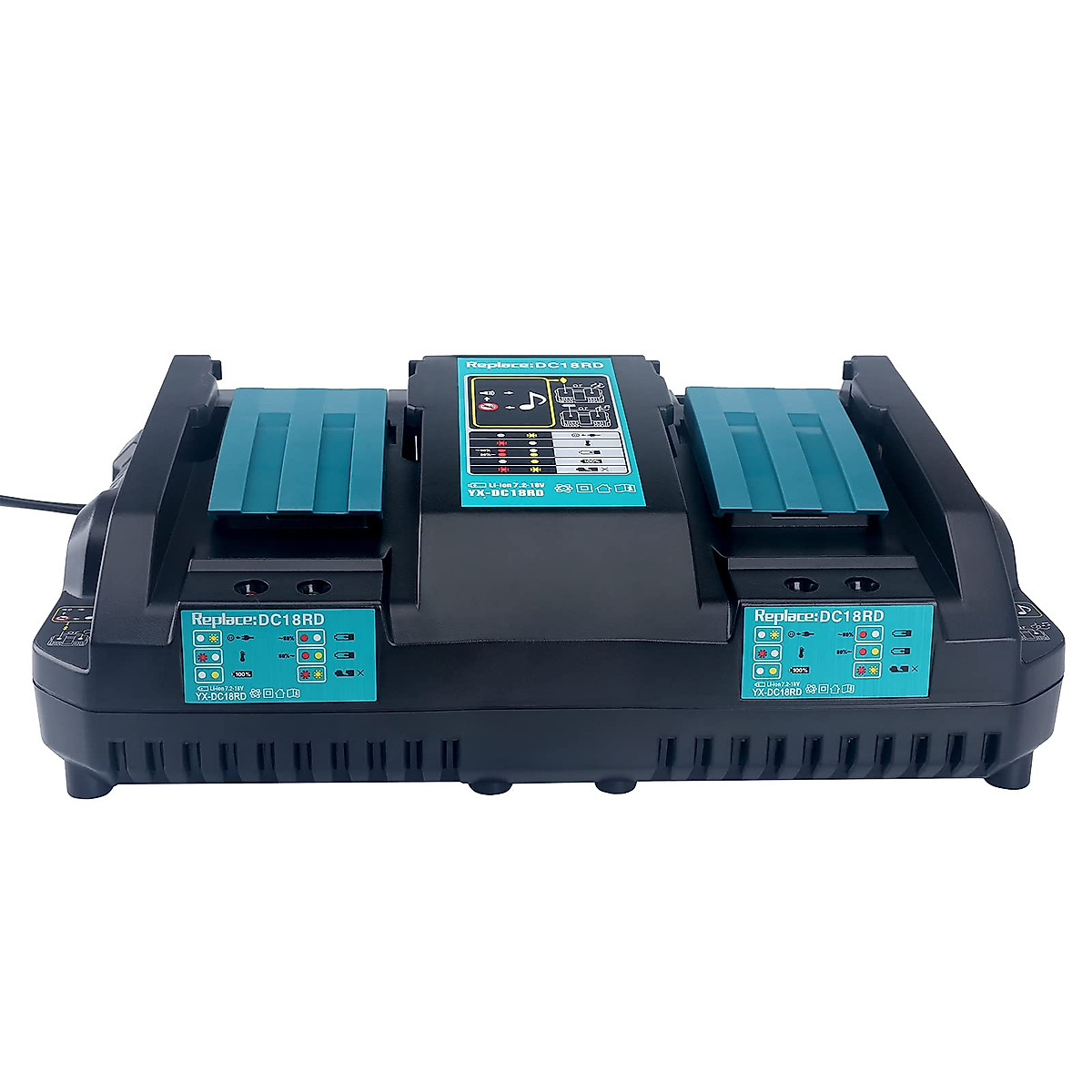 Lasica Replacement for Makita 18V Battery Dual Fast Charger DC18RD, Compatible with Makita 18V or 36V (18V X2) LXT BL1850-2 BL1830 BL1840 BL1860 BL1815 BL1430 Drill Chainsaw Power Tool Battery Charger