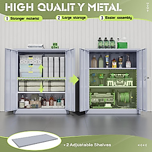 Patiomore 42” Metal Garage Storage Cabinet, Lockable File Cabinets with 2 Doors and 2 Adjustable Shelves, Steel Tool Cabinets with Lock for Office, Home, Gym (Grey)