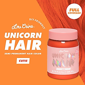 Lime Crime Unicorn Hair Dye Full Coverage, Cutie (Bright Orange) - Vegan and Cruelty Free Semi-Permanent Hair Color Conditions & Moisturizes - Temporary Orange Hair Dye With Sugary Citrus Vanilla Scent