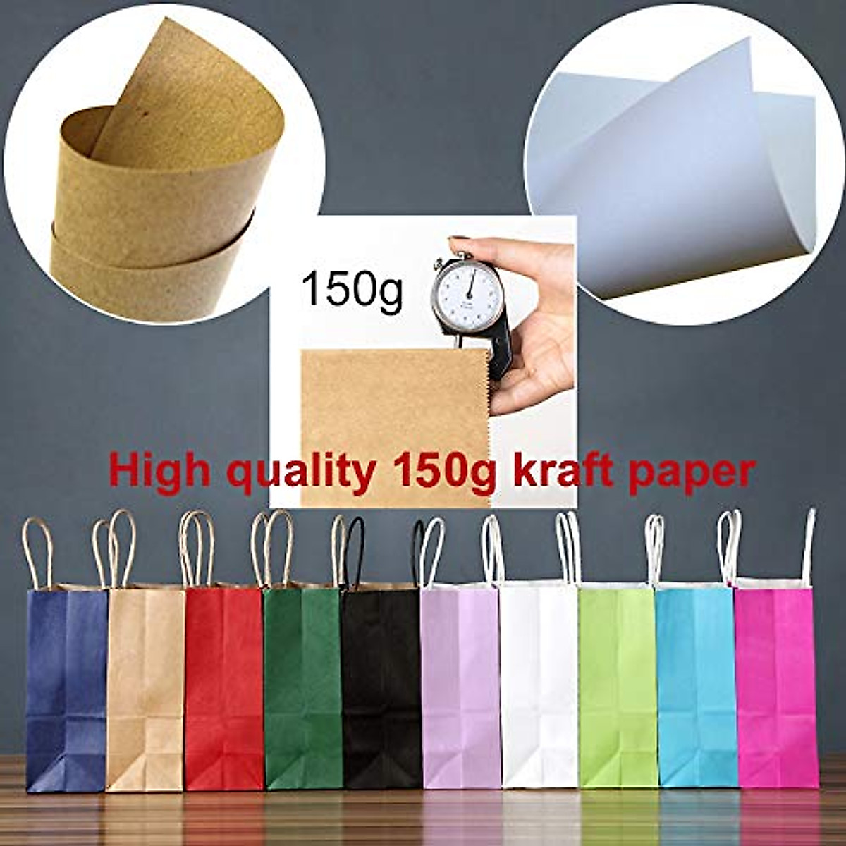 AZOWA Gift Bags Large Kraft Paper Bags with Handles (12.5 L x 4.7 W x 10.2 H in, Navy Blue, 12 Pcs, Horizontal)