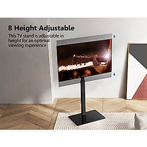 FITUEYES Universal TV Stand for 32 39 40 43 49 50 55 60 Inch TVs, TV Floor Stand with Swivel Mount, Max Holds 66lbs, Black Glass Base, Height Adjustable, Perfect for Corner & Bedroom